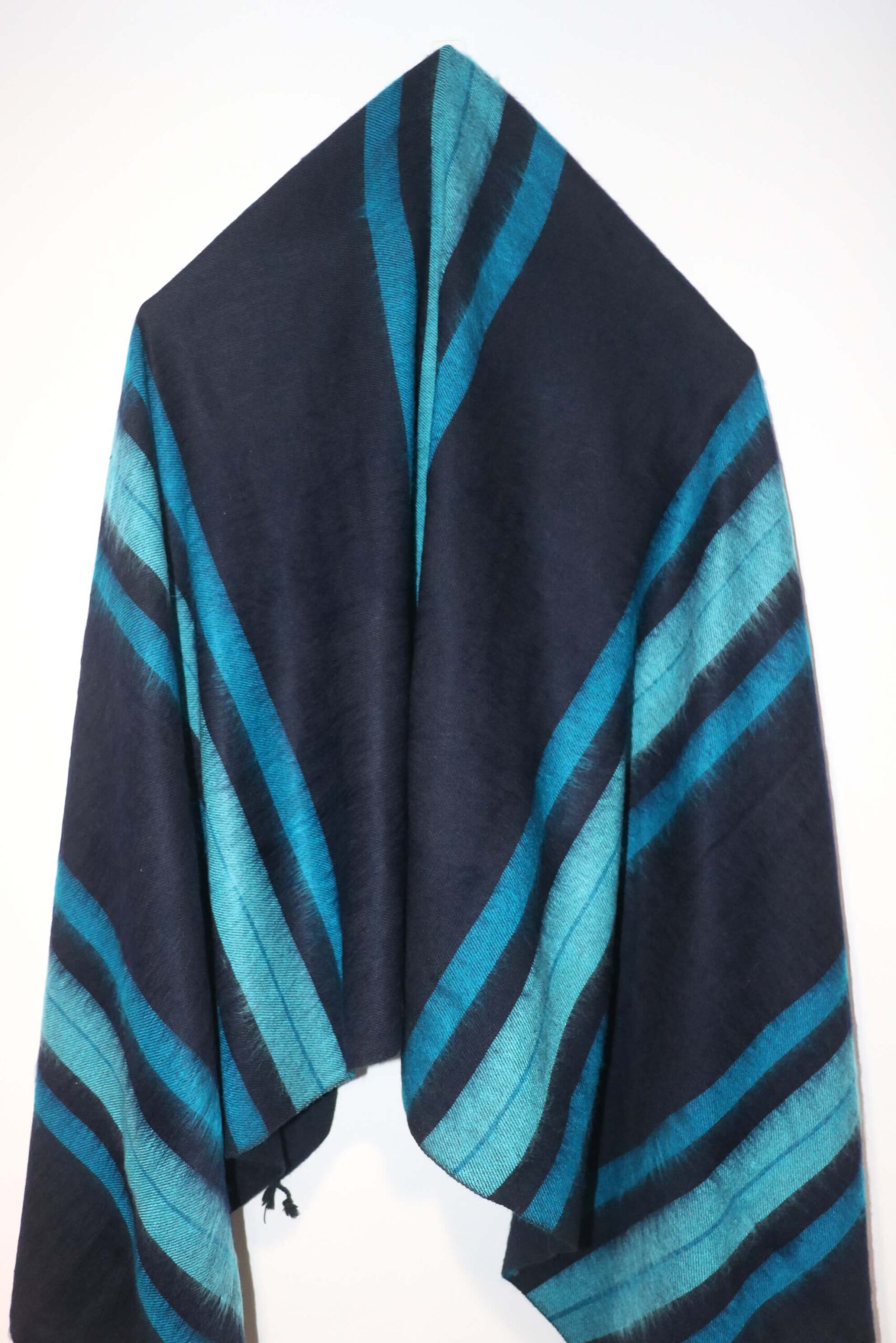 Himalayan Yak Wool Winter Shawl Wrap - Blue Black stripe - Yak Wool Wear